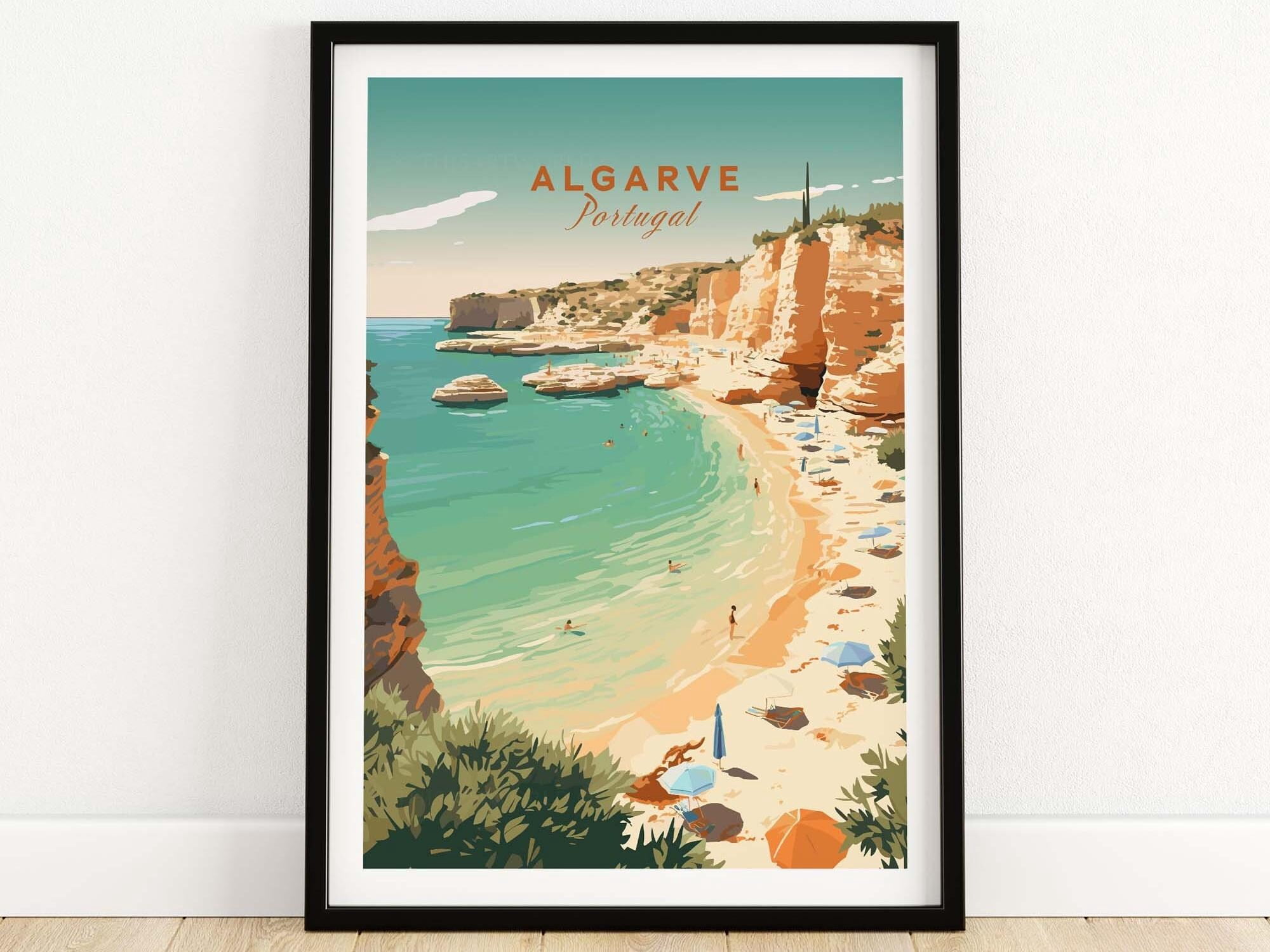 Algarve Beach Travel Poster Style Pastel Colors Framed or Unframed ...