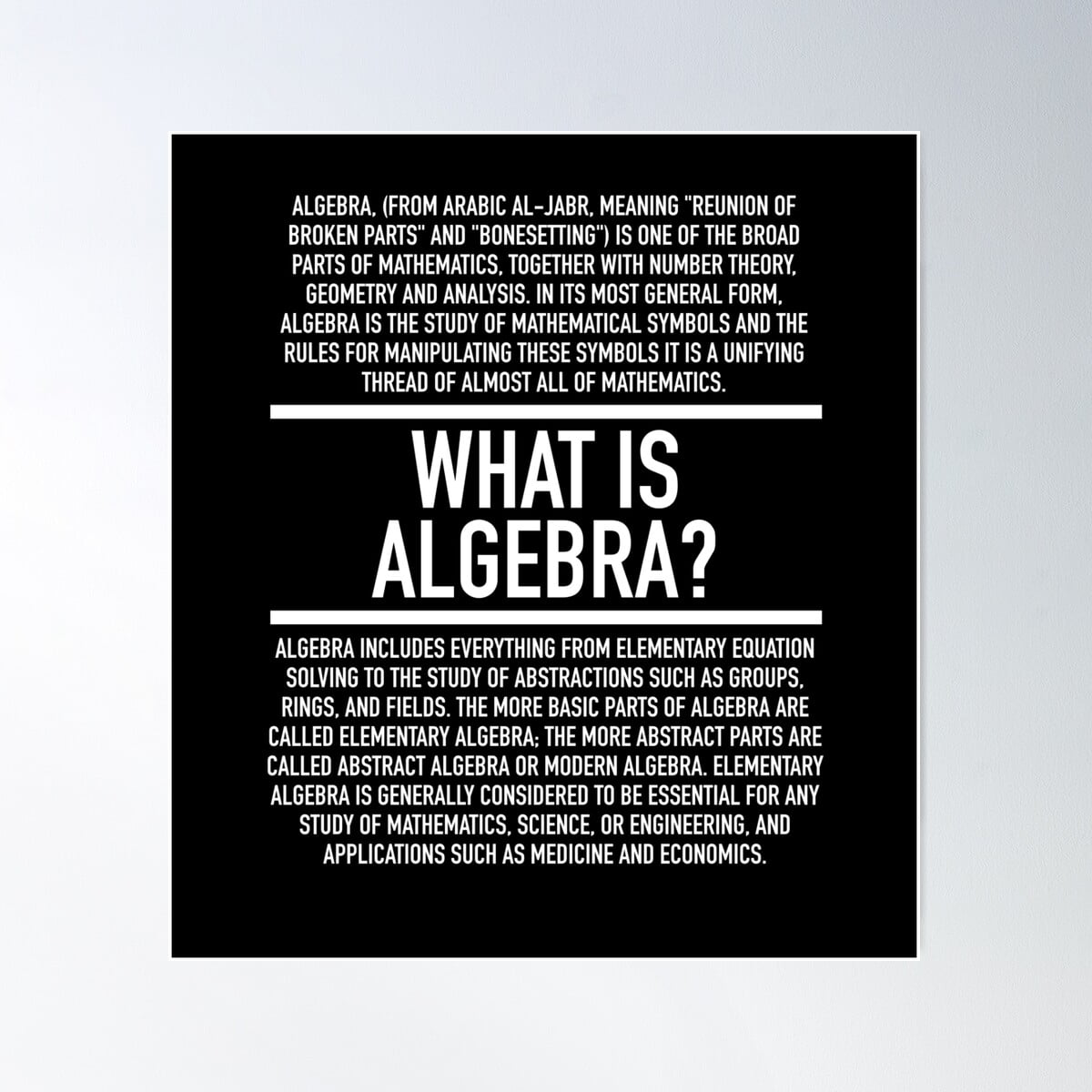 Algebra Defined Poster Wall Art, Modern Wall Decor For Living Room ...