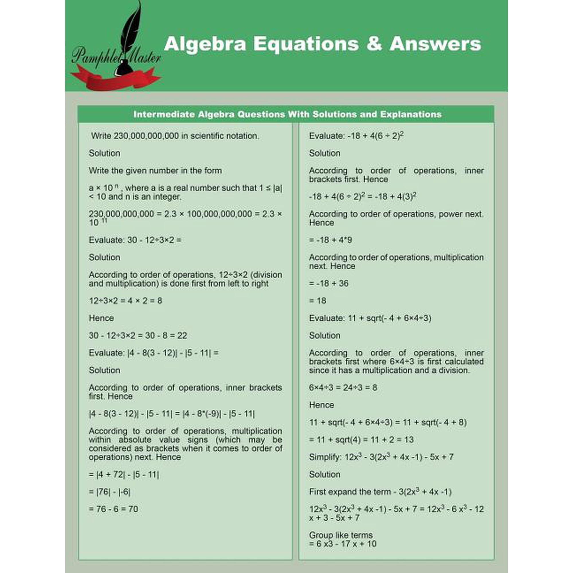 Algebra 1 Equations Answers