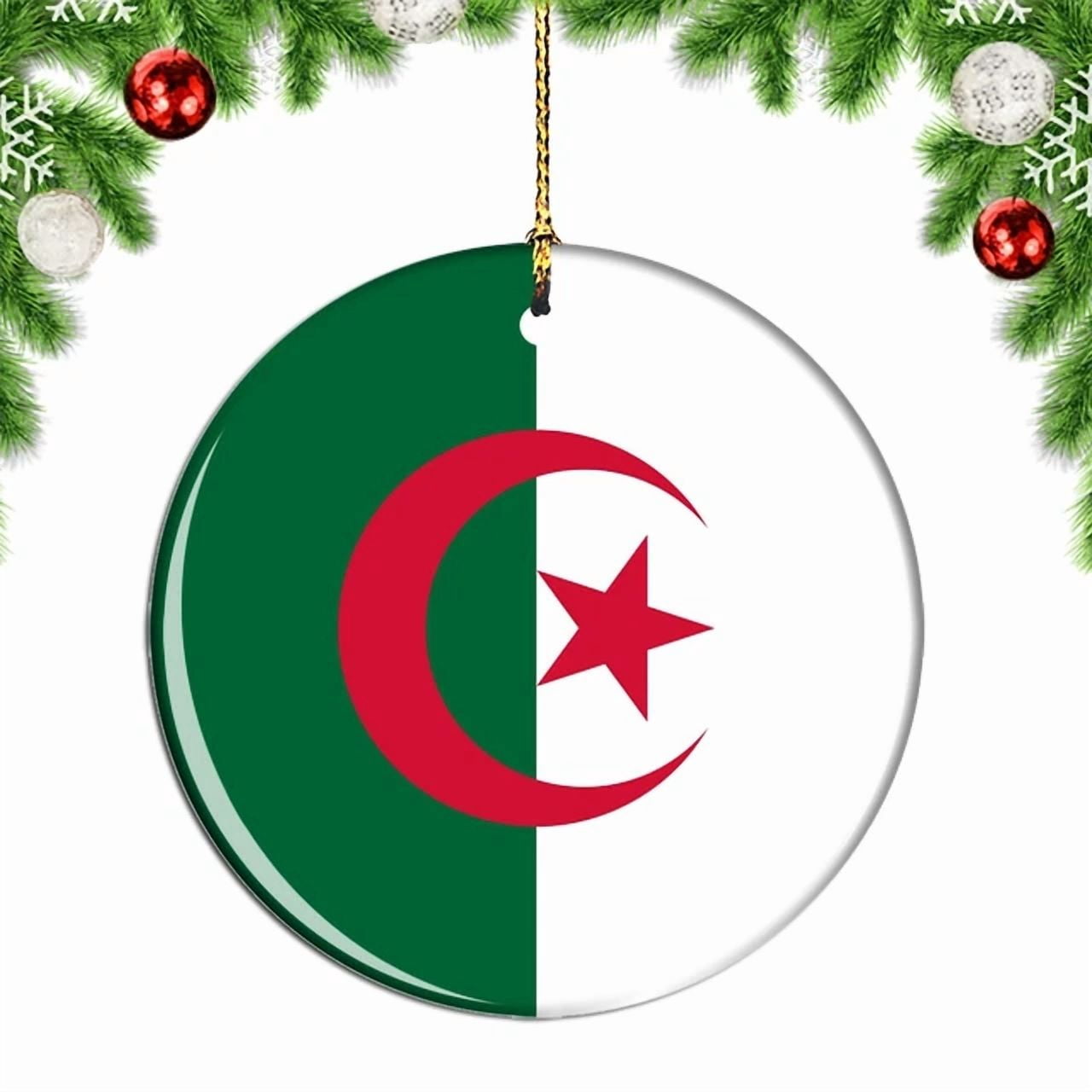 Algeria Flag Round kriStmAs ornament city travel souvenir 1PC Ornaments ...