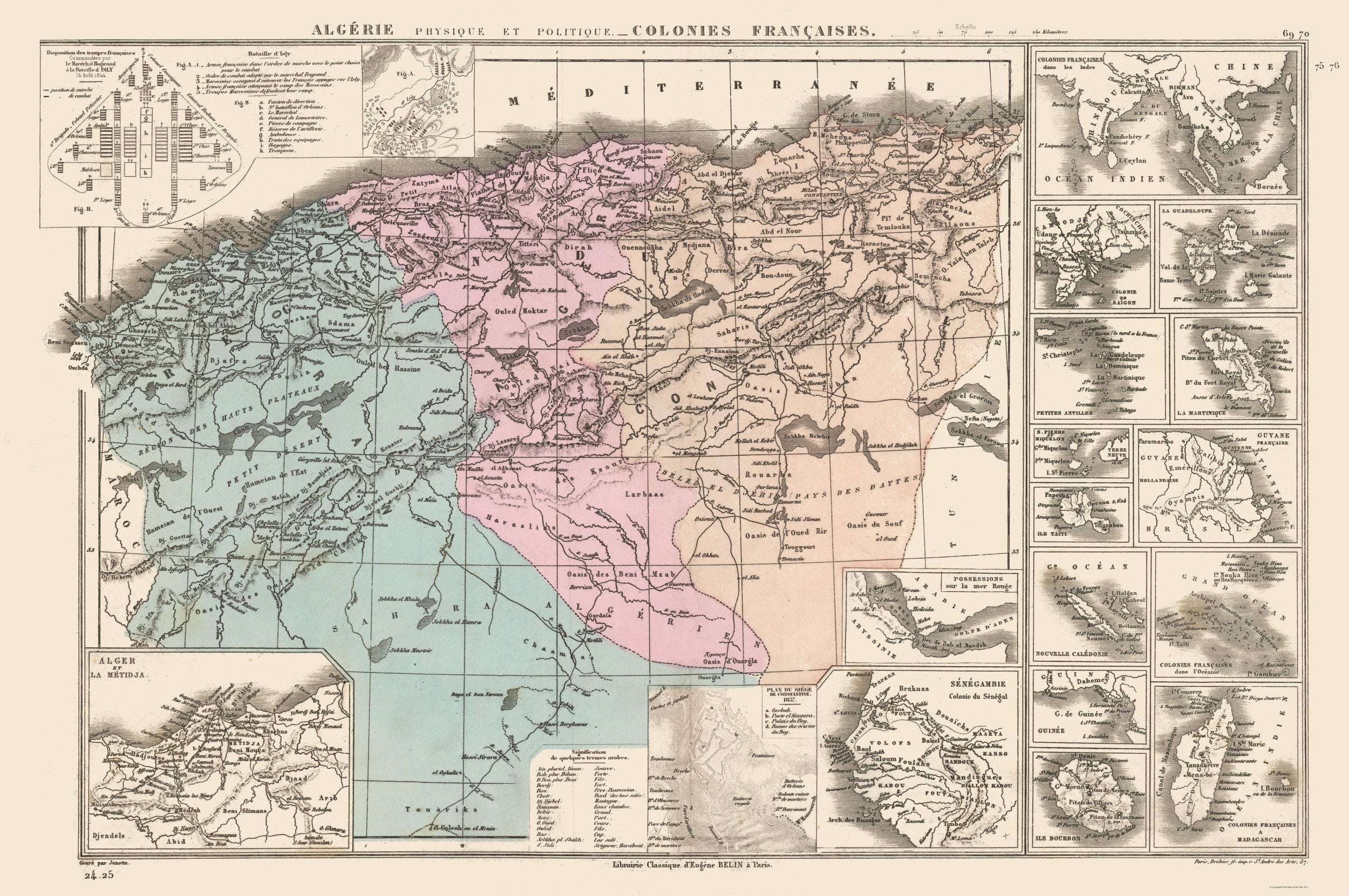 Historic Map - Algeria French Colonies - Drioux 1882 - 34.62 x 23 - Vintage Wall Art - Walmart.com