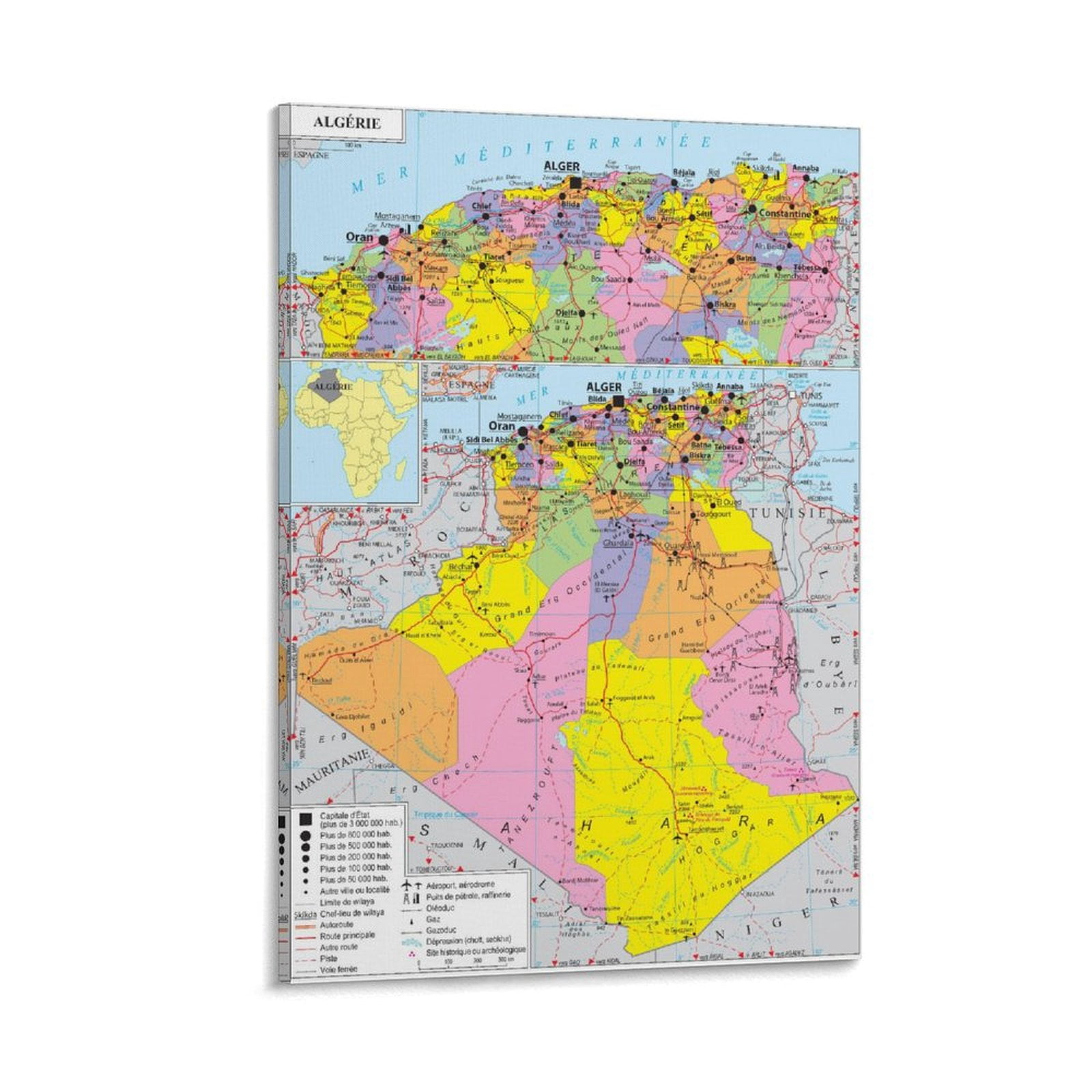 Algeria Map Posters Canvas Wall Art Prints Poster Gifts Photo Picture ...
