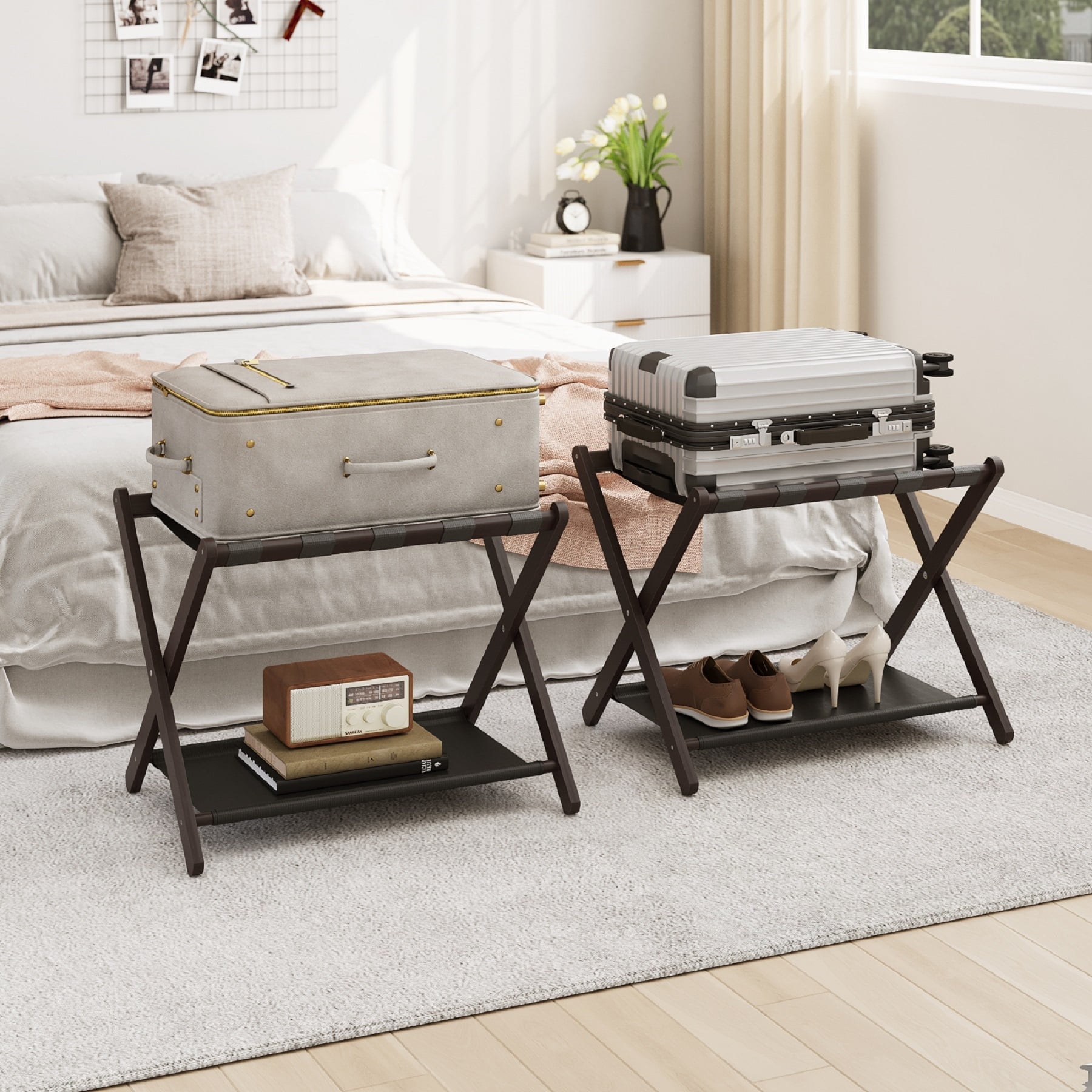 Algherohein 2 Piece Bamboo Folding Luggage Rack Suitcase Stand with ...