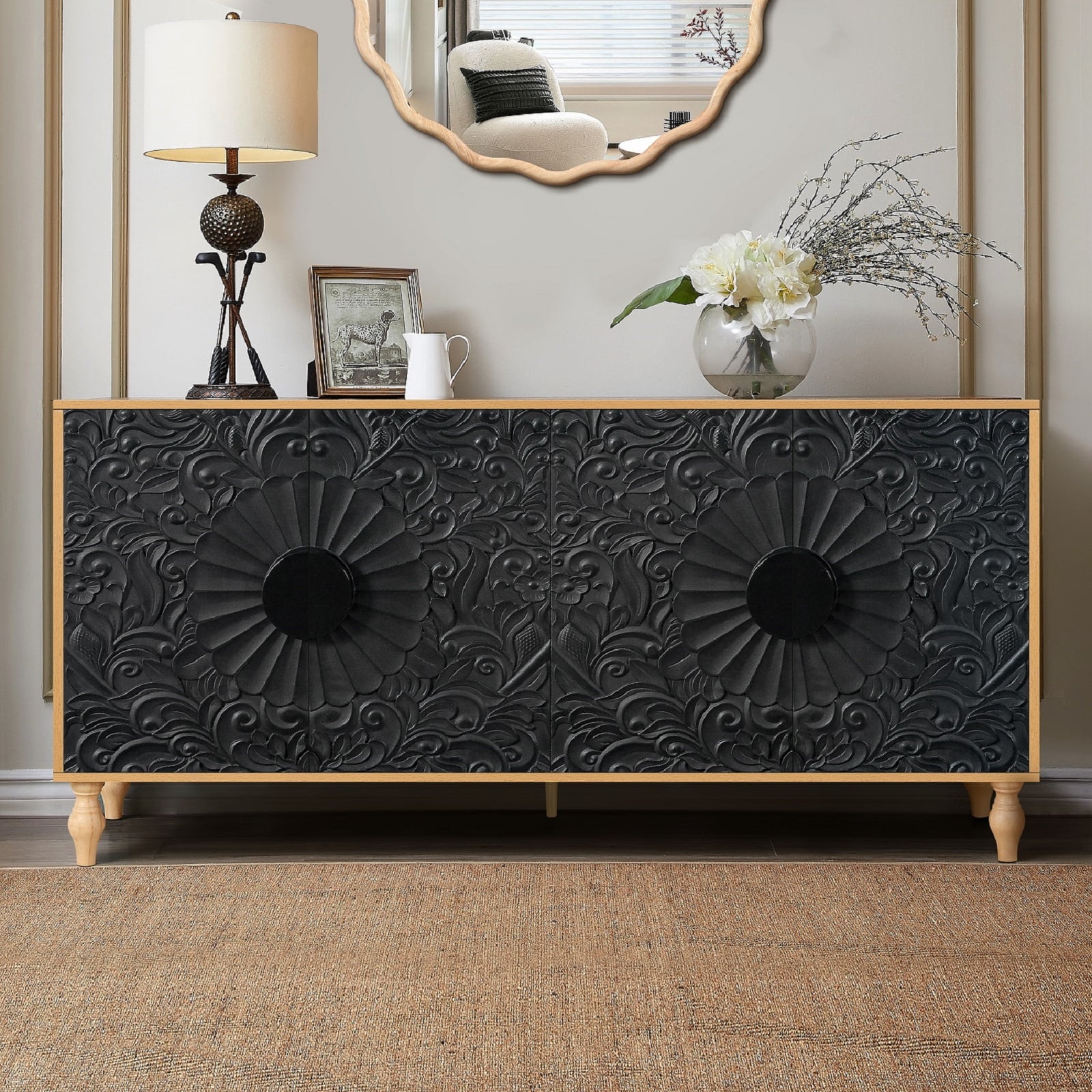 Algherohein Carved Design Storage Cabinets with Doors and Shelves ...