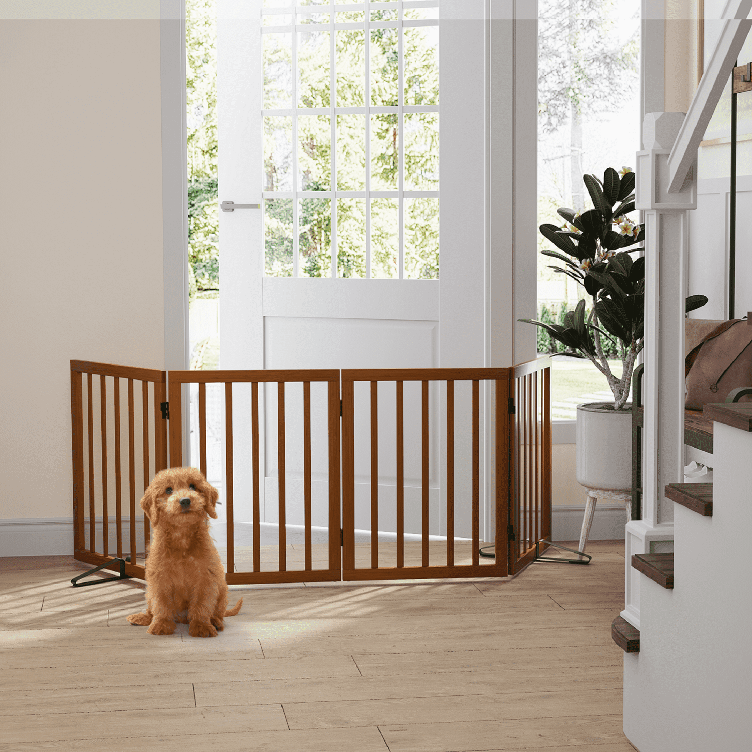 Algherohein Dog Gate for Inside,Bamboo Freestanding Pet Gate for ...