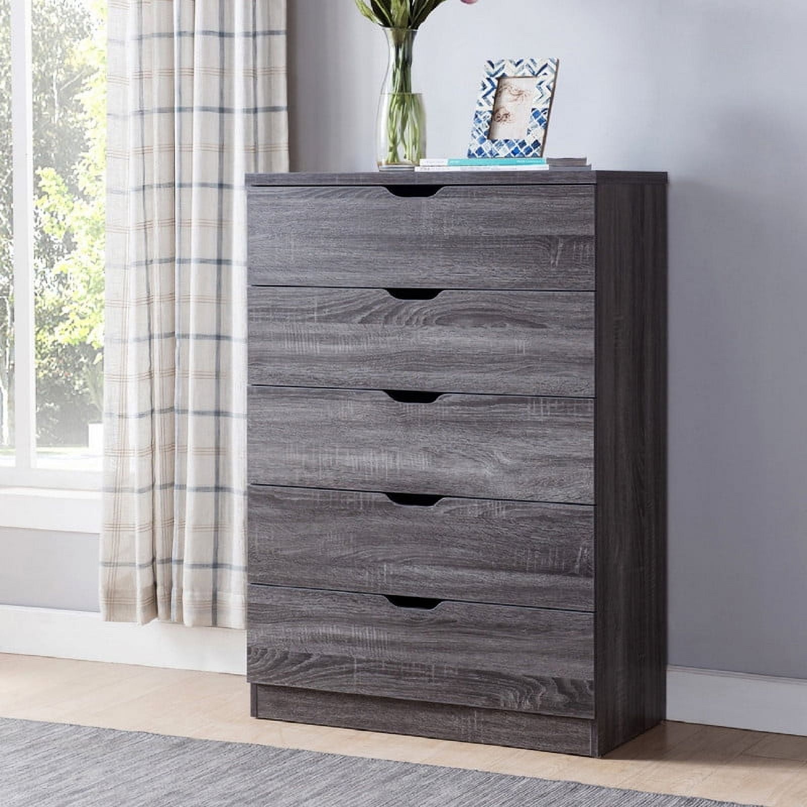 Algherohein Gray Tall Brown Dresser with 5 Drawer for Bedroom,Storage ...