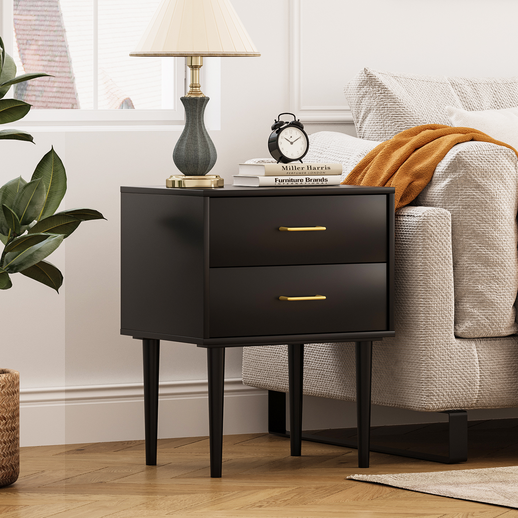3 Drawer Sliding Barrel Modern Bedroom Nightstand, Black - Walmart.com