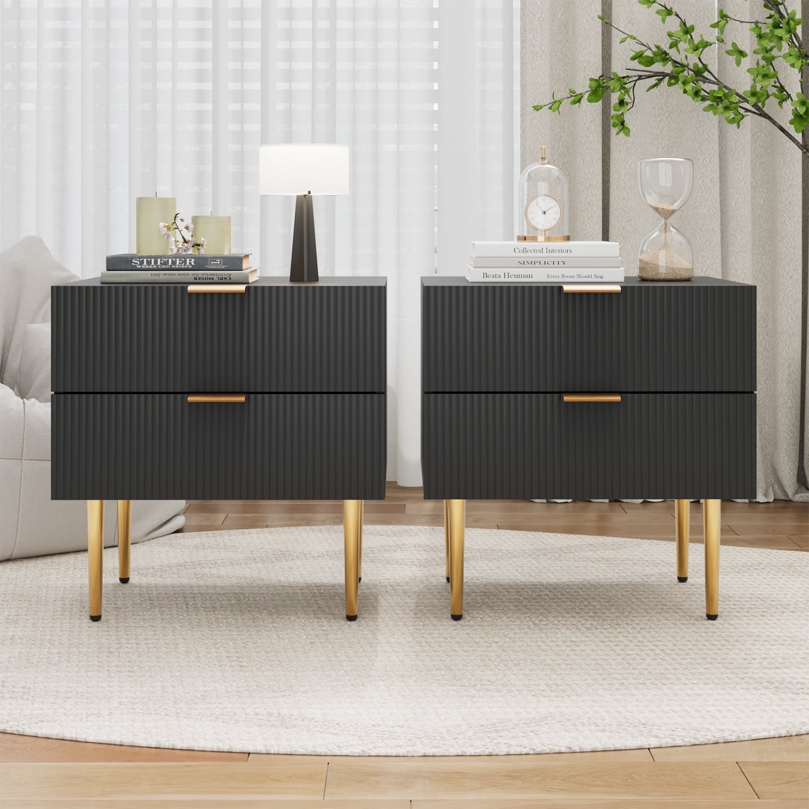 Algherohein Modern Nightstand Set of 2 for Bedroom,Bedside Table with 2 ...