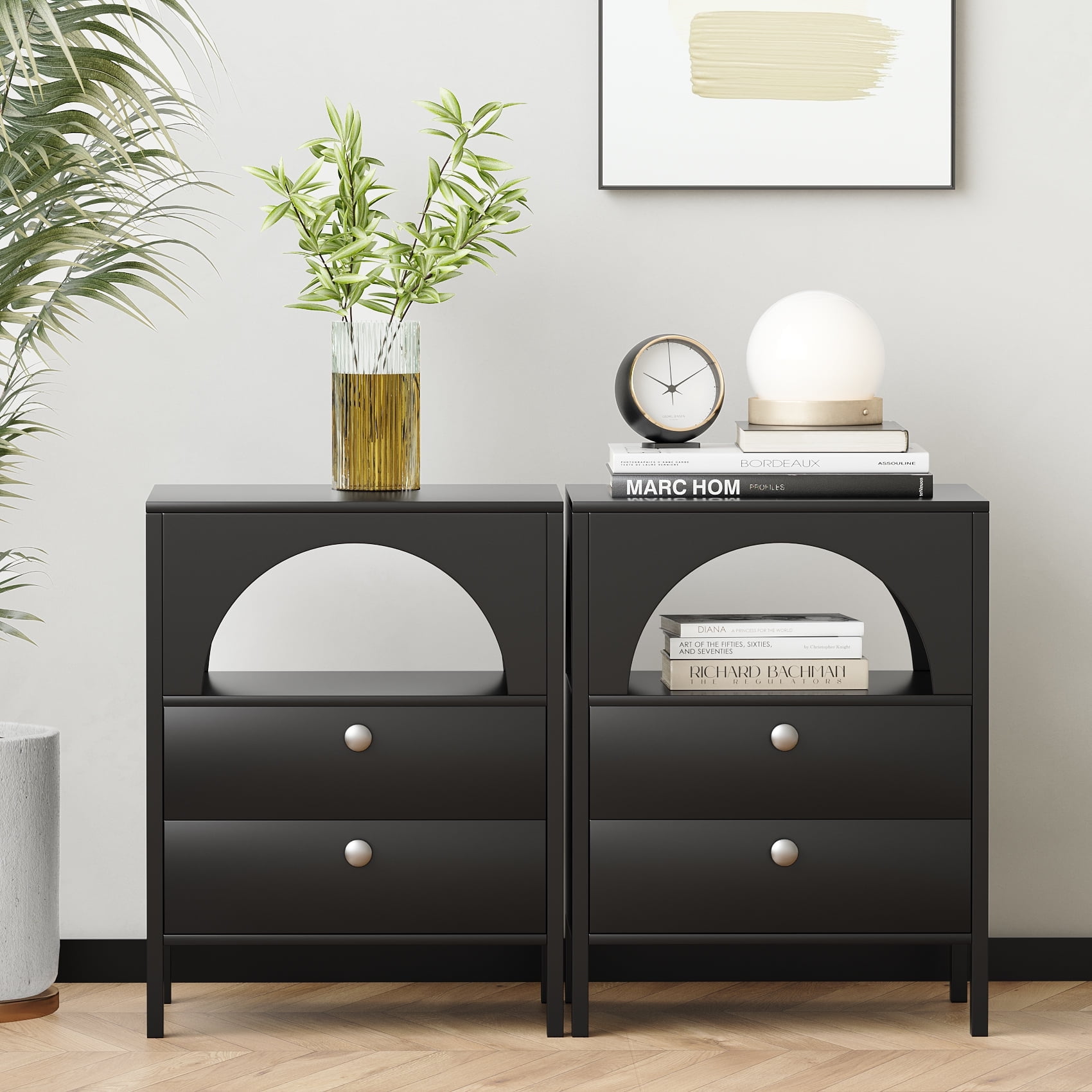 Algherohein Modern Nightstands Set of 2 with 2 Drawers,Bedside Table ...