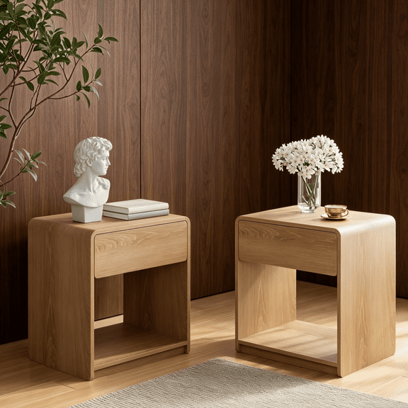 Nightstand, Mid-Century Modern Solid Wood and MDF Bedside Table with ...