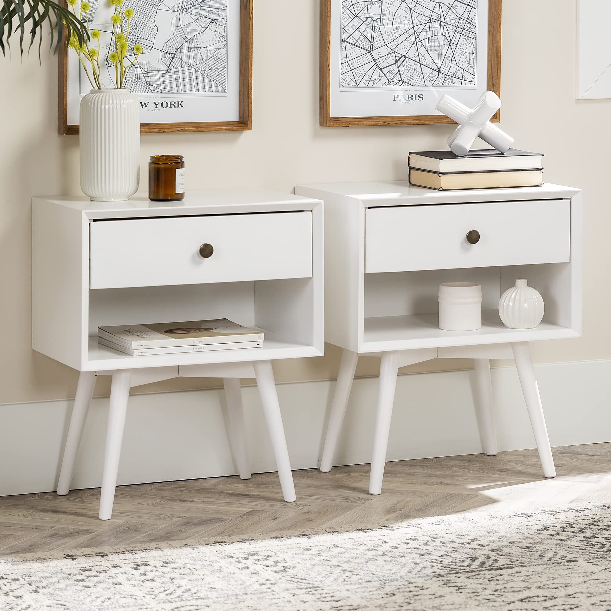 Algherohein Nightstand Set of 2 with 1 Drawer for Bedroom,White,Adult ...