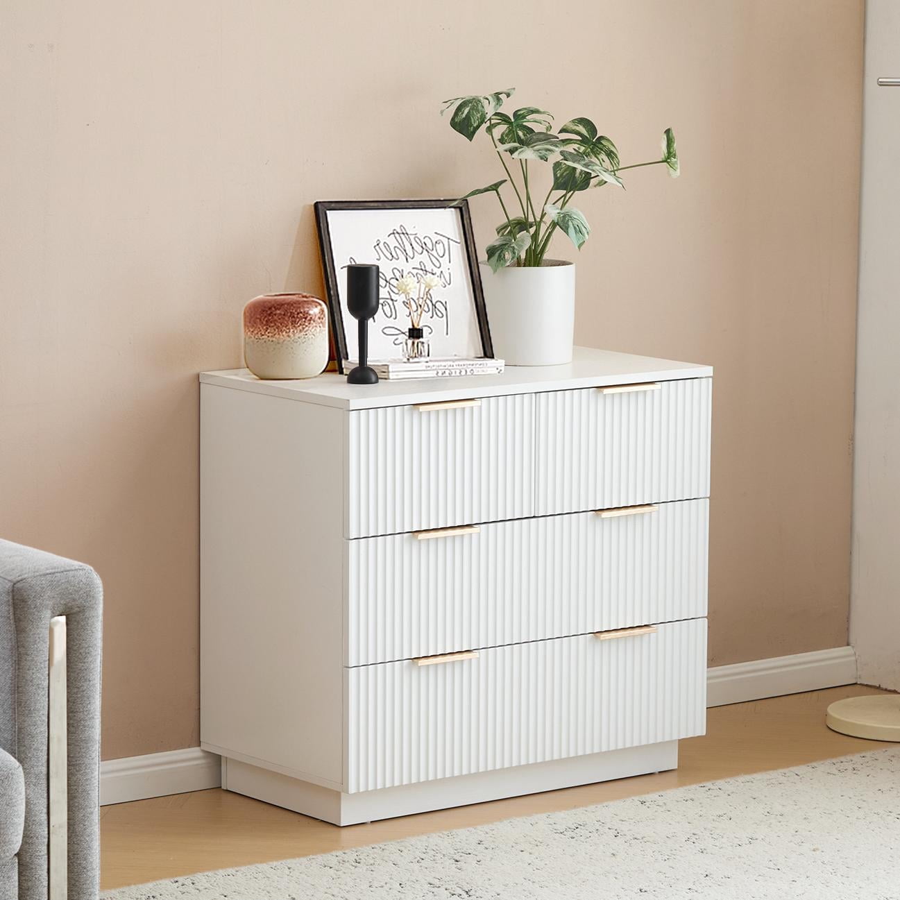 Algherohein Small Dresser with 4 Drawer,White Dressers for Bedroom ...