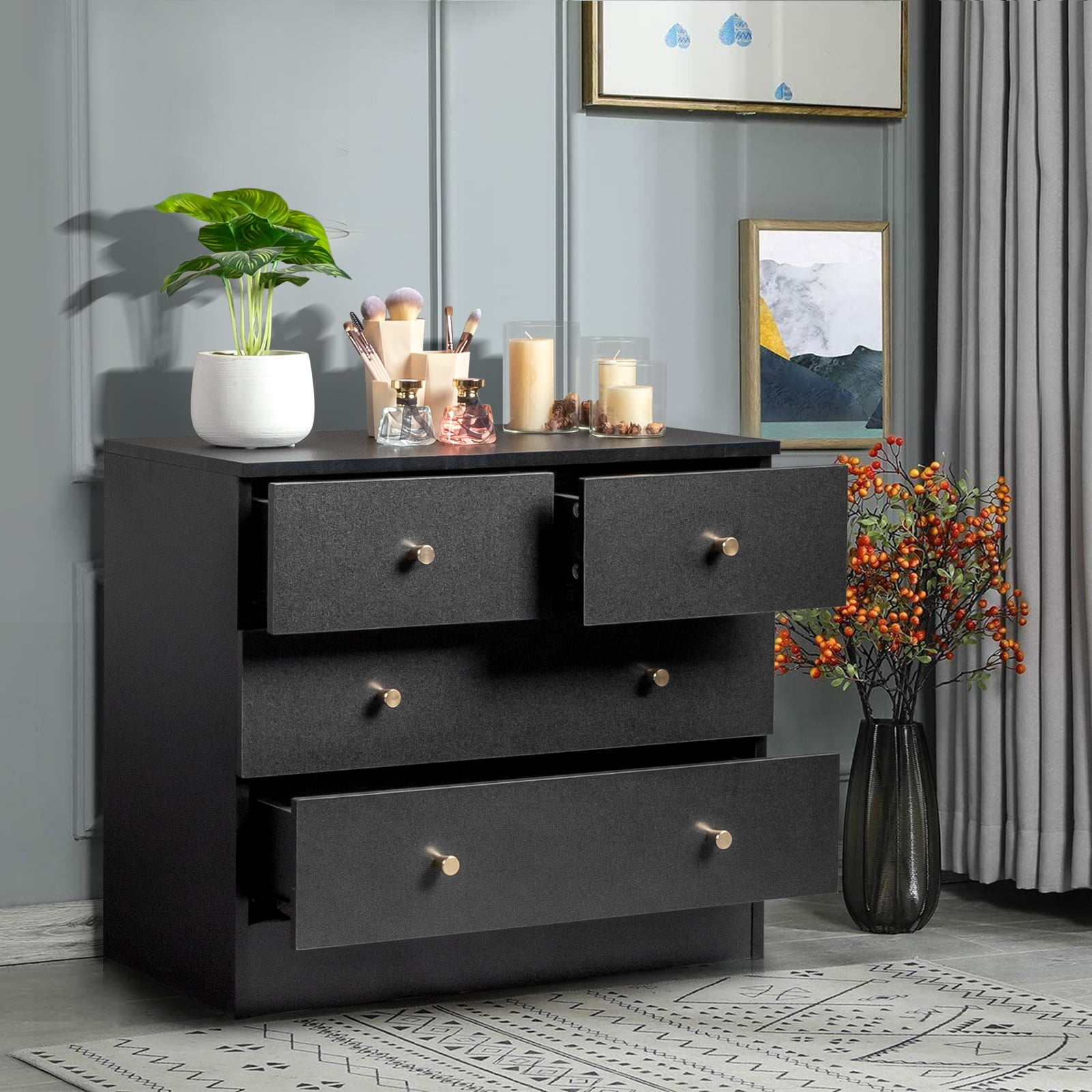 Algherohein Wood Small Dressers with 4 Drawer for Bedroom,Modern ...