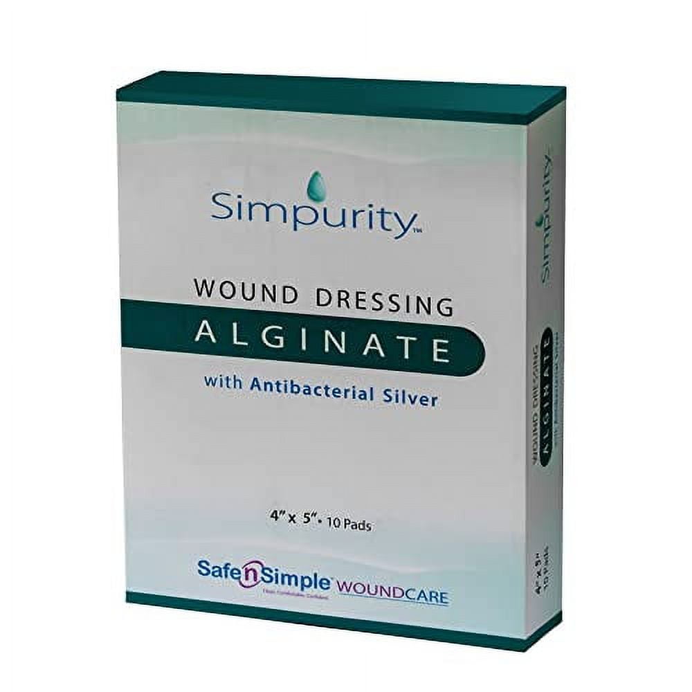 Alginate Wound Dressing First Aid with Antimicrobial Silver, 4" x 5", Box of 10 - Calcium ...