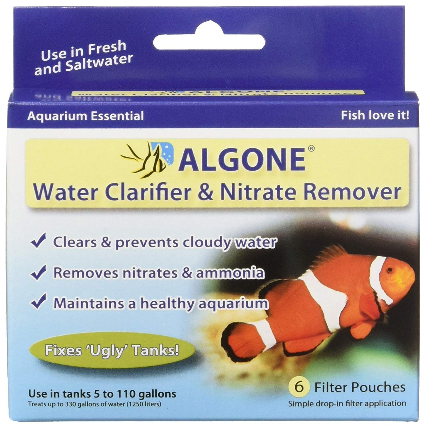 Algone Water Clarifier & Nitrate Remover for Aquariums, 5 to 110 ...
