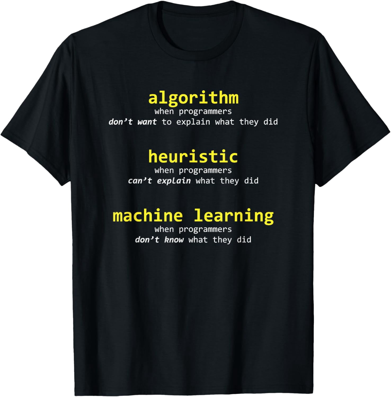 Algorithm Huristic Machine Learning debugging definition T-Shirt ...