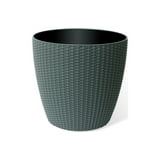 Algreen Wicker 14-In. Round Planter Pot with Watering Tray, Rattan Gray ...