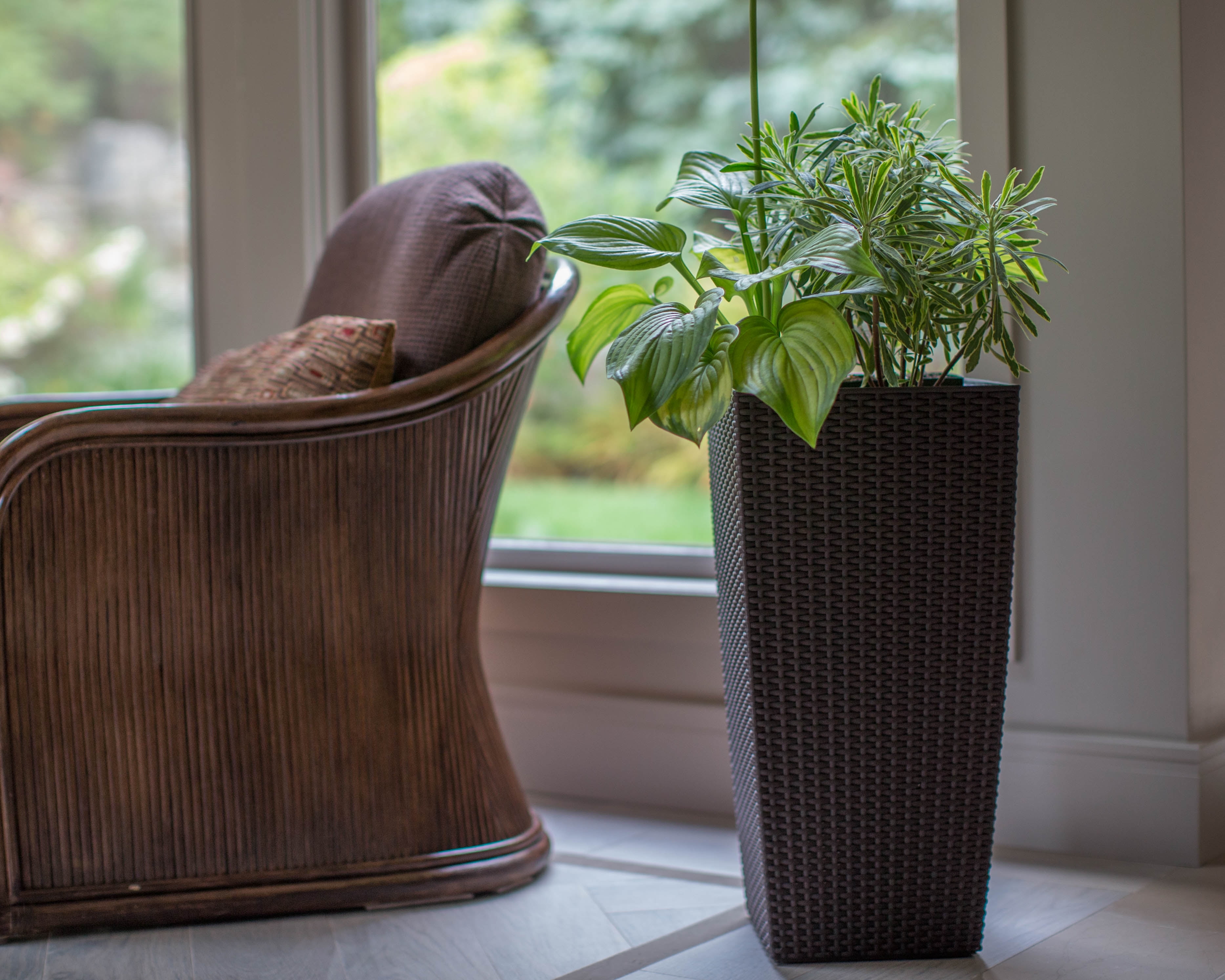 Algreen Wicker 22-In. Square Taper Planter, Self-Watering, Rattan ...