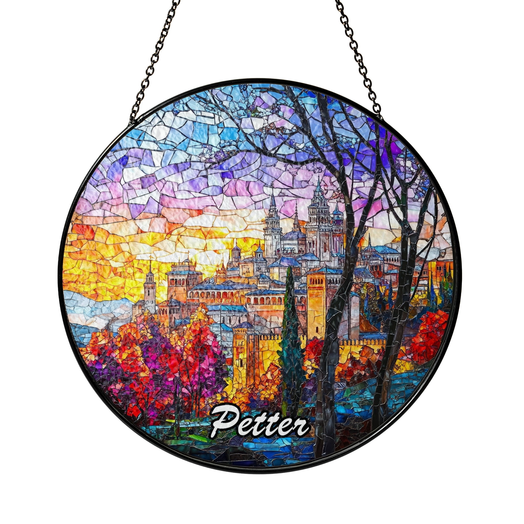 Alhambra Palace Stained Glass Suncatcher - Custom Name Spain Landmark Window Hanging, Unique ...