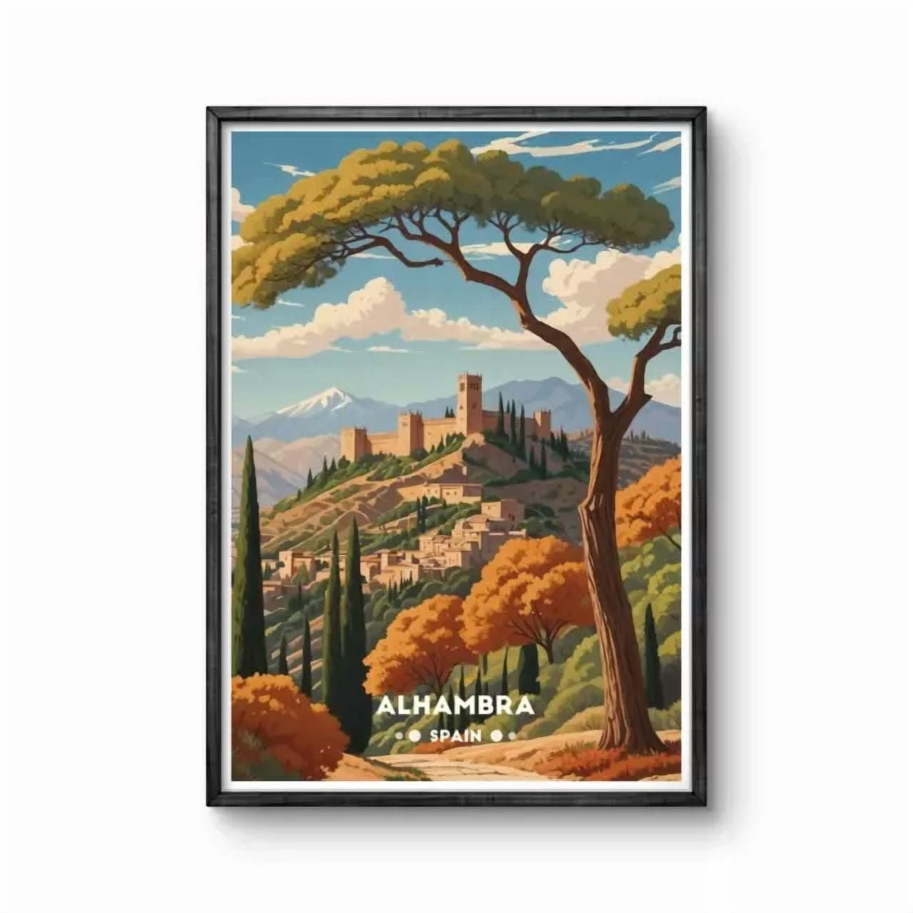 Alhambra Spain Vintage Poster - Iconic Andalusian Fortress Wall Art ...