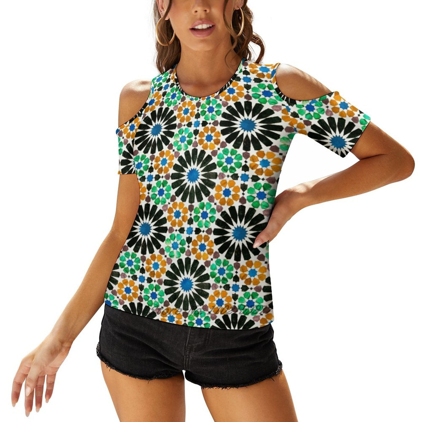 Alhambra Tessellation Women'S T-Shirt Casual Short Sleeved Tops V-Neck ...