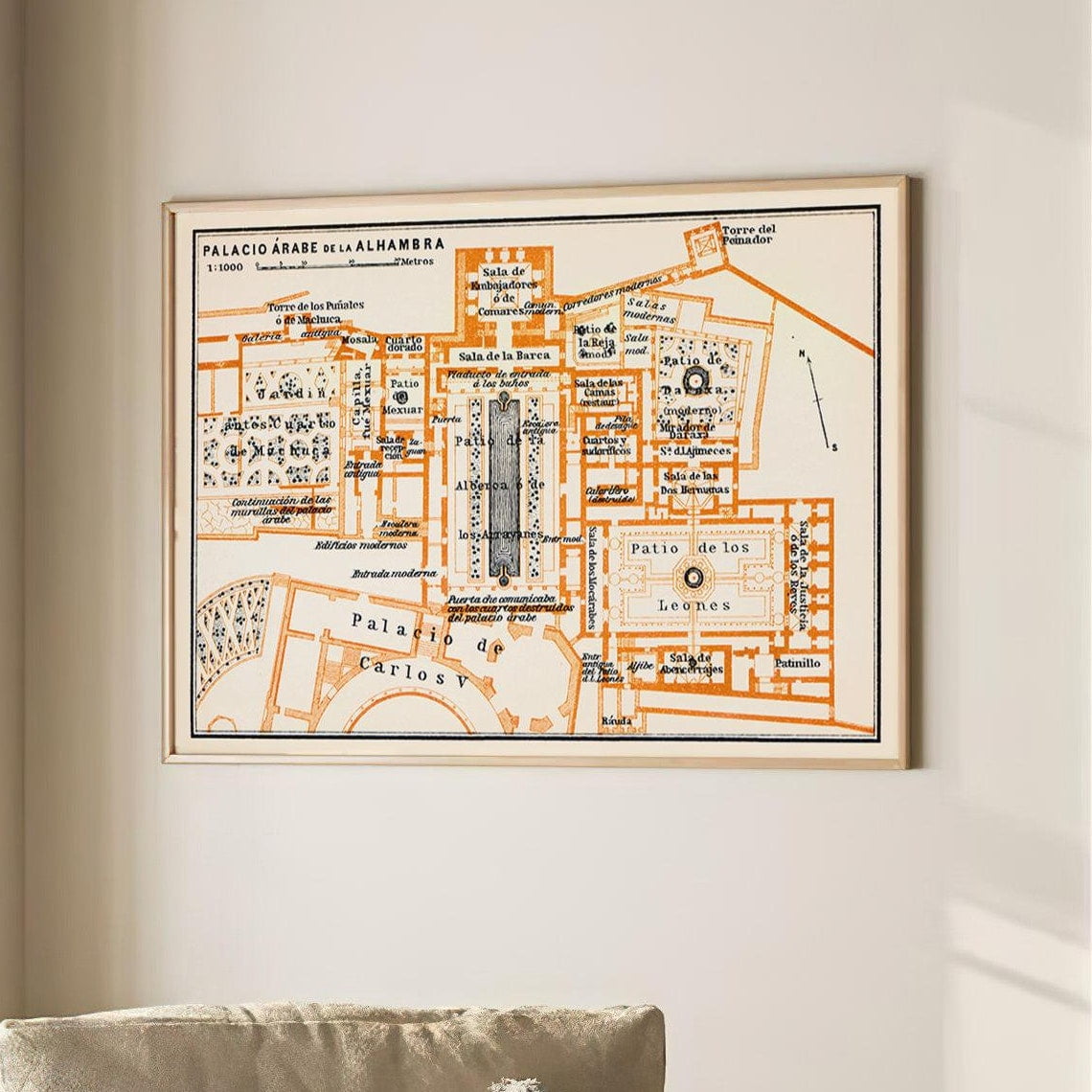 Alhambra Vintage Map Spain Andalusian Islamic Wall Art Muslim Architecture Poster Arabic Decor ...