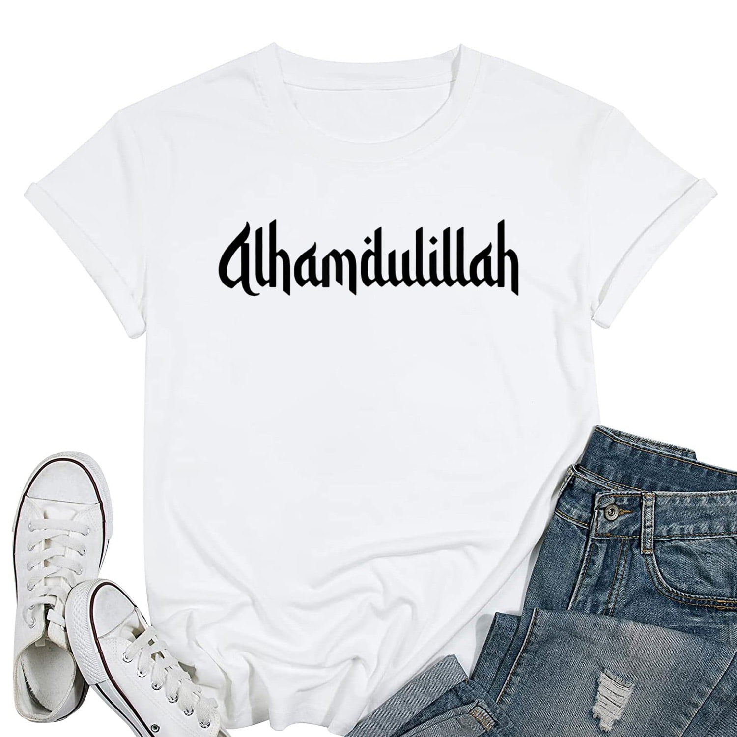 Alhamdulillah Arabic Text Islam Muslim Gift Women T-Shirt White 4X ...