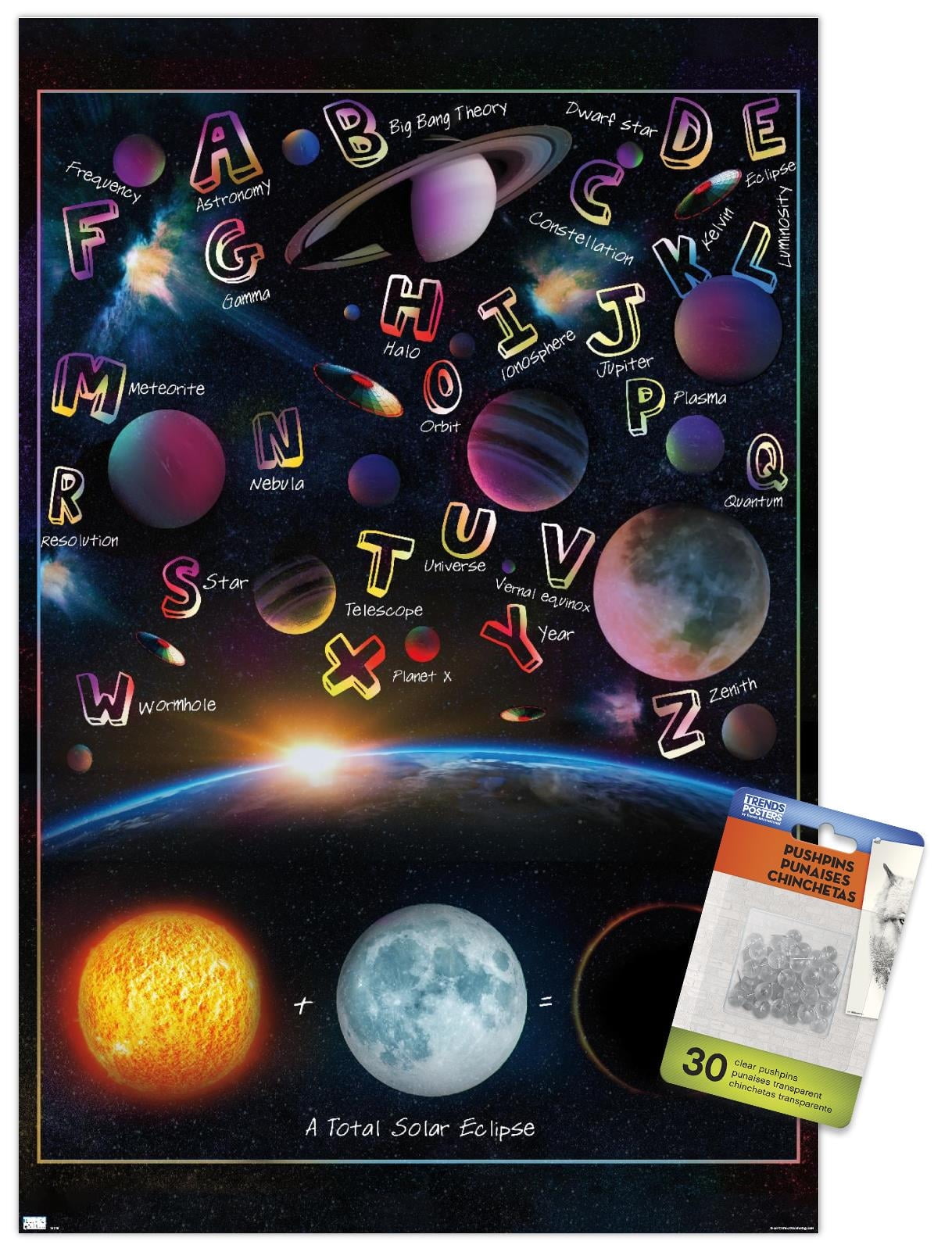 Ali Chris - The Solar System: Total Eclipse Letters Wall Poster with ...
