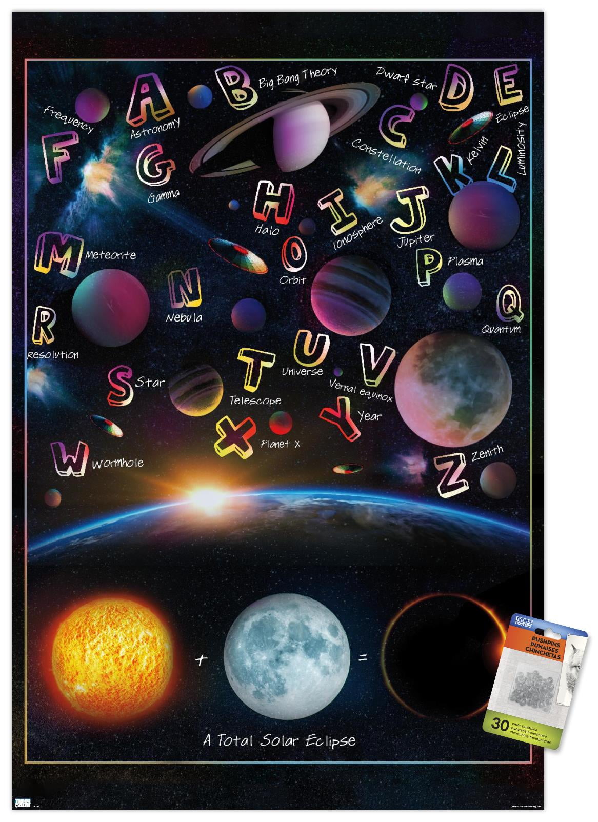 Ali Chris - The Solar System: Total Eclipse Letters Wall Poster with ...