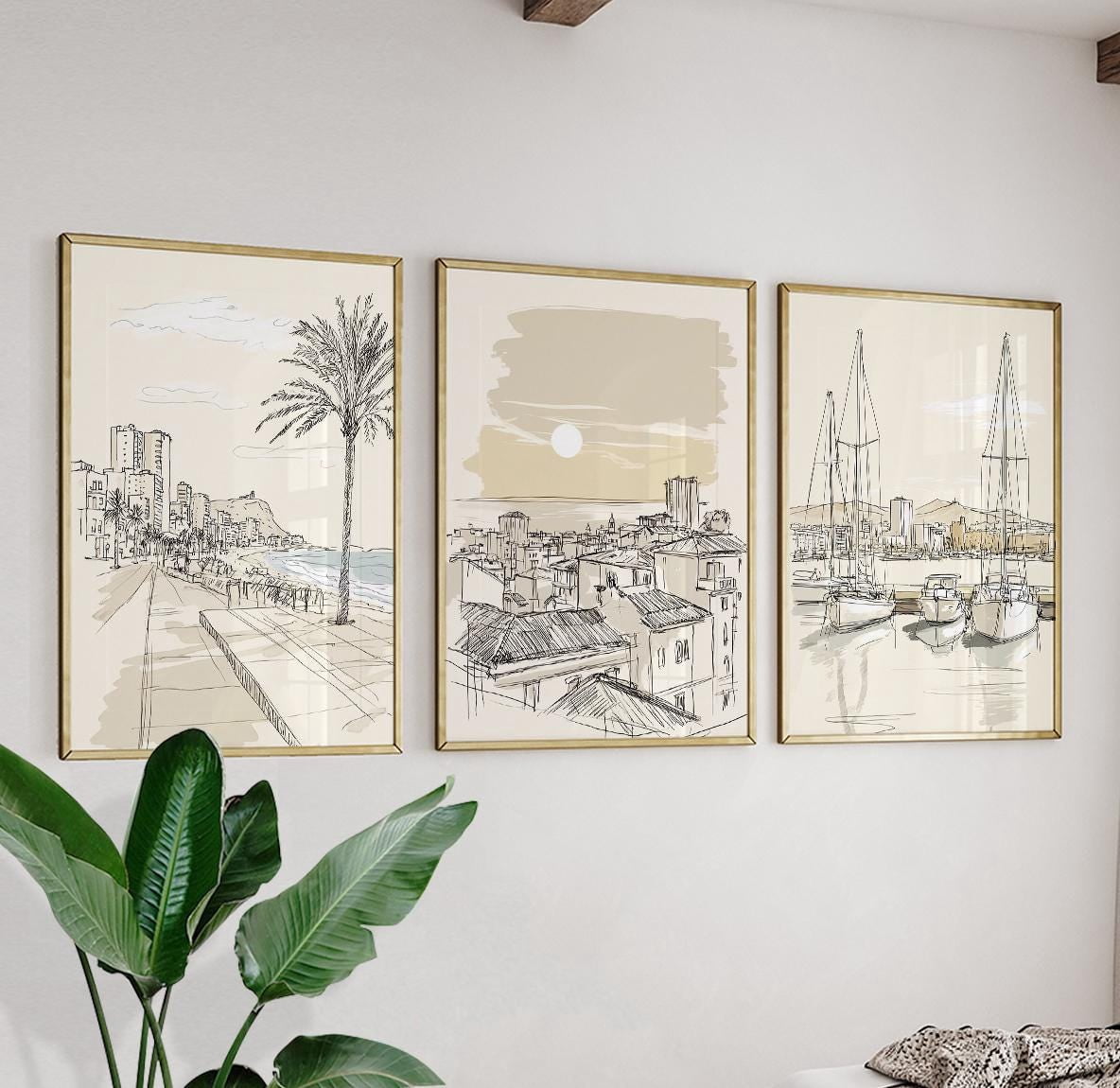 Alicante Spain Poster Coastal Beach Wall Art Modern Line Drawing Travel ...