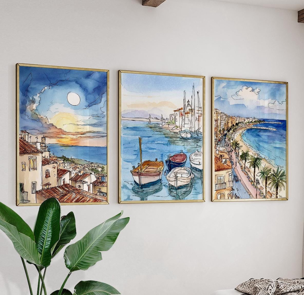 Alicante Spain Poster Coastal Beach Wall Art Watercolor Line Drawing ...
