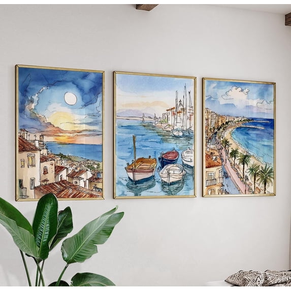 Alicante Spain Poster Coastal Beach Wall Art Watercolor Line Drawing ...