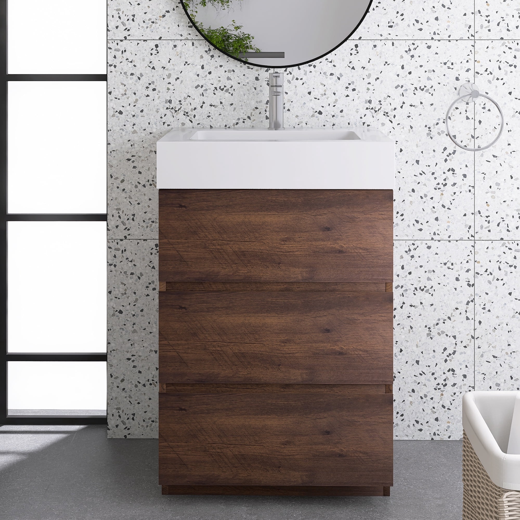 Alice 24" Large Storage Freestanding Bathroom Vanity in Walnut with ...