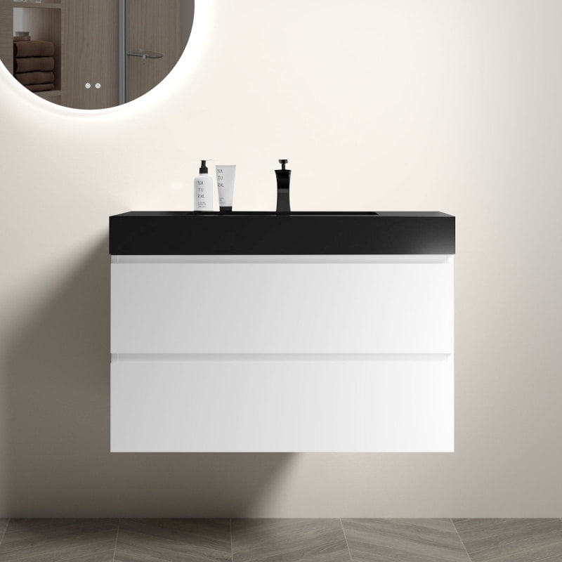 Alice 36" White Bathroom Vanity with Sink, Large Storage Wall Mounted Floating Bathroom Vanity ...