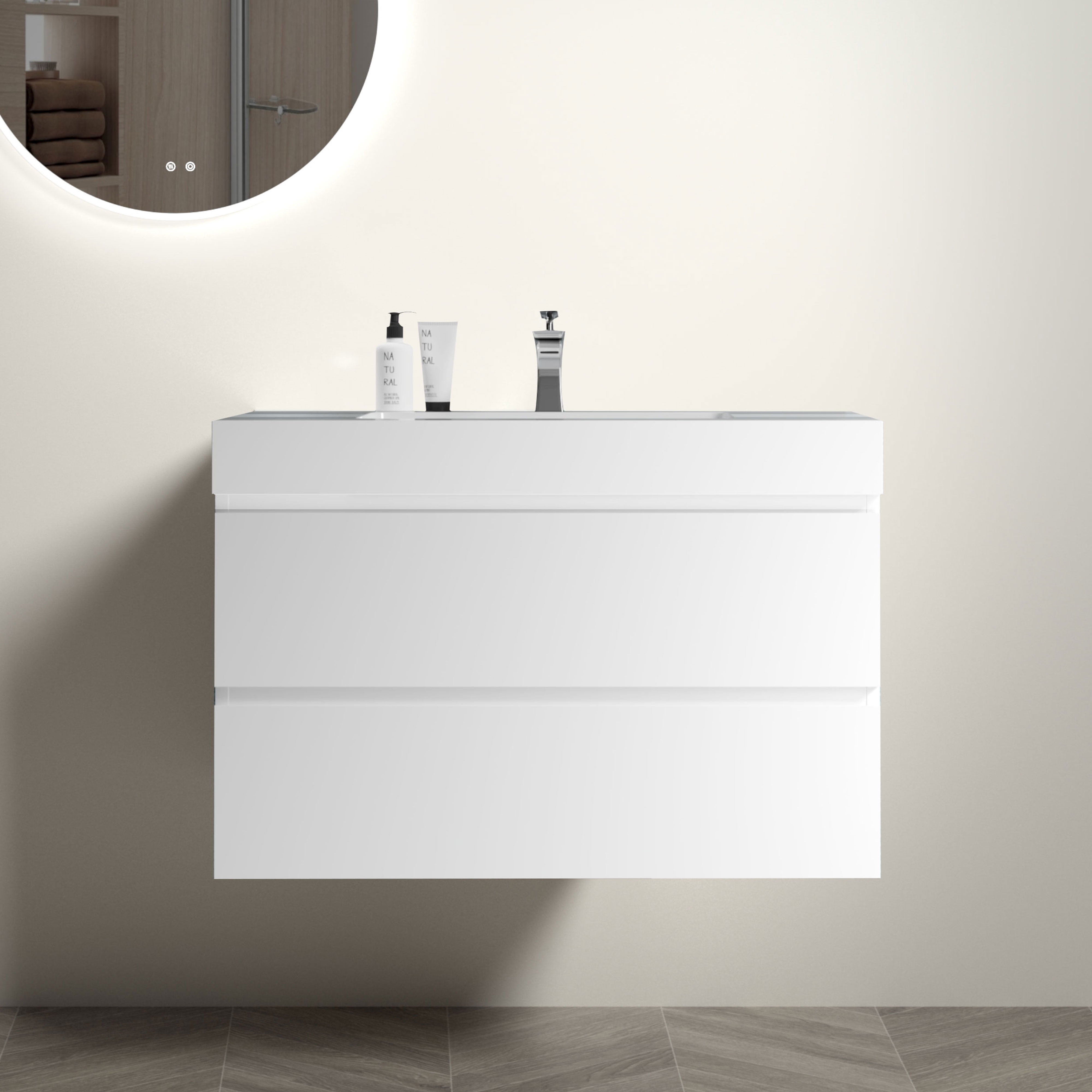 Alice 36" White Bathroom Vanity with Sink, Large Storage Wall Mounted ...