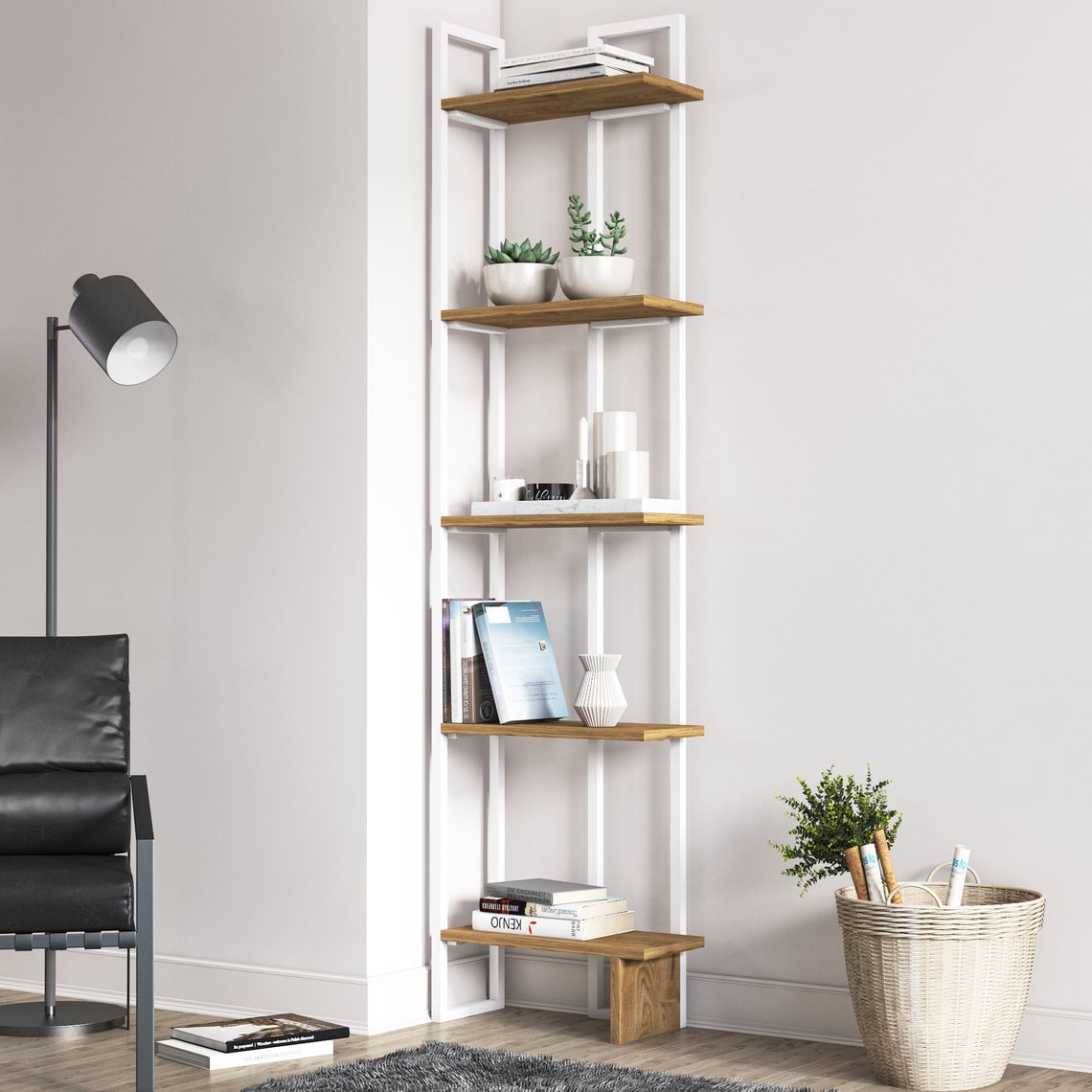 Alice 71" 5-Shelf Corner Bookcase, White Oud - Walmart.com