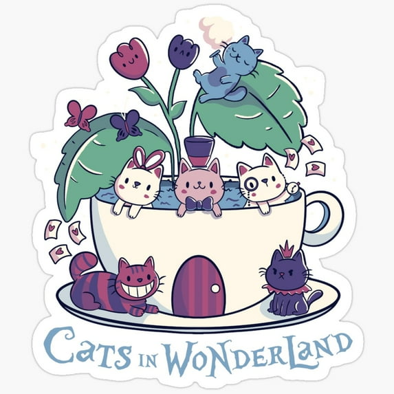 Alice Cats Tea Sticker Phone Decal Water Bottle Stickers Car Decals ...