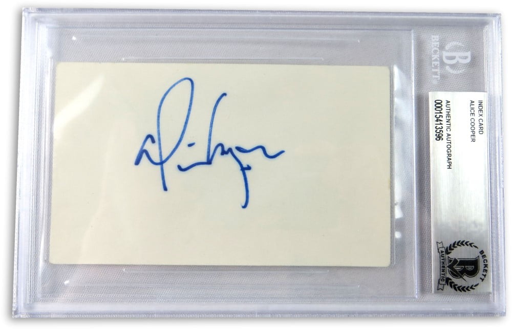 Alice Cooper Signed Autographed Index Card Rock Legends BAS Beckett ...