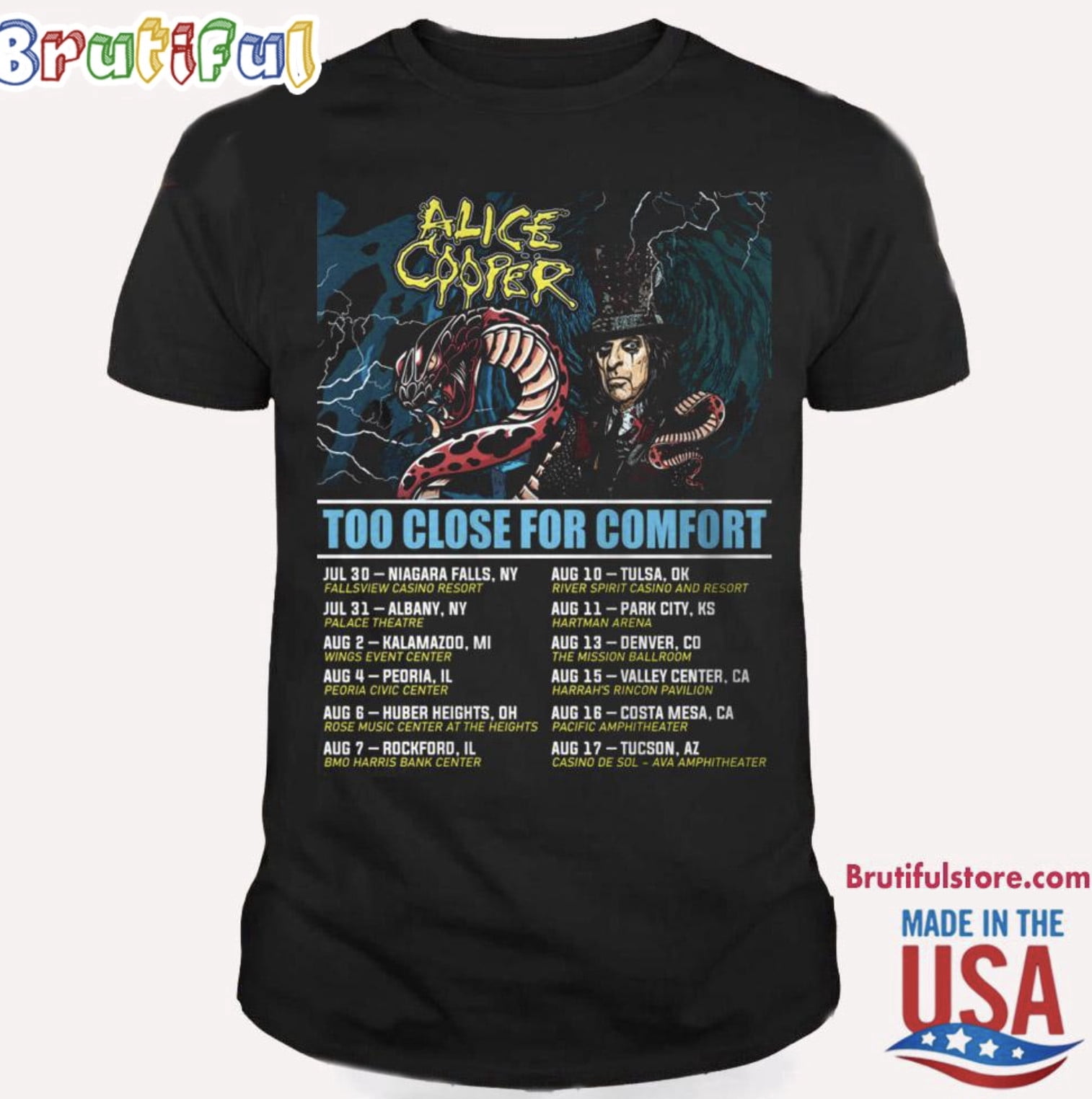 Alice Cooper Too Close For Comfort Schedule Tour 2024 T Shirt - Walmart.com