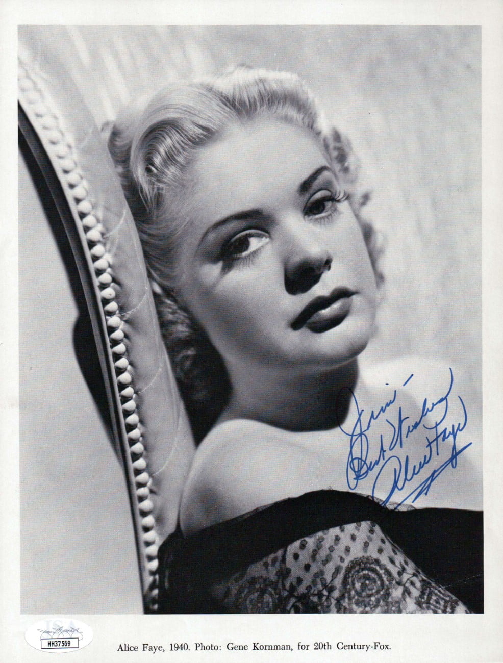 Alice Faye Signed Autographed 7.5X10 Photo Hollywood Actress JSA ...