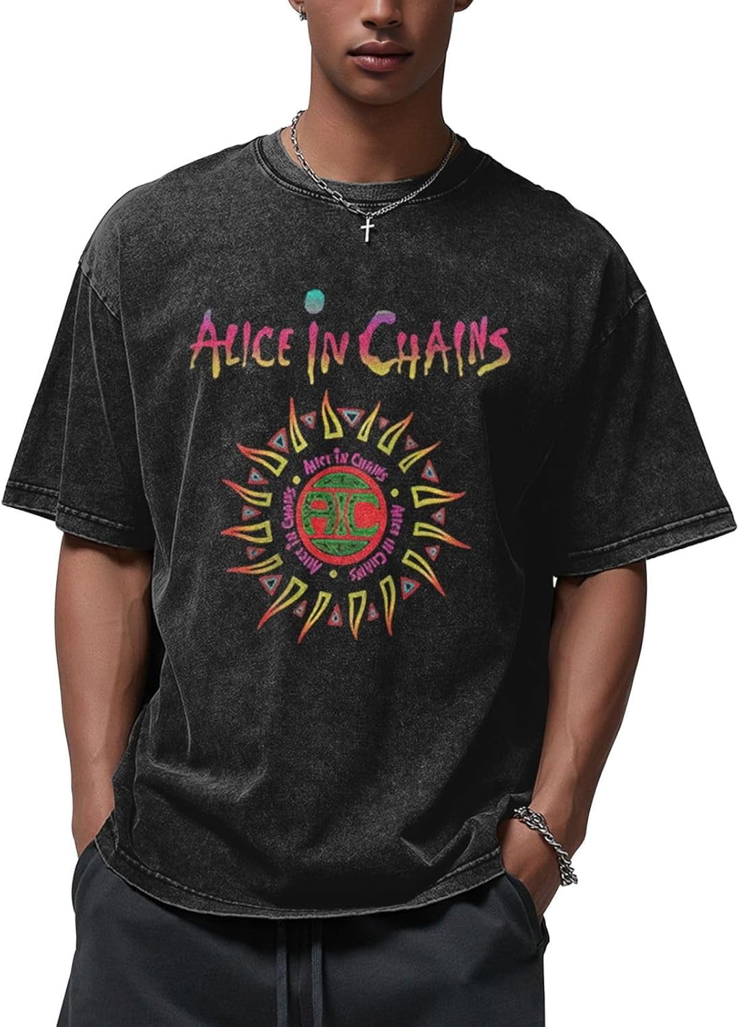Alice In Music Chains Men's Women's Shirts Cotton Round Neck Short ...