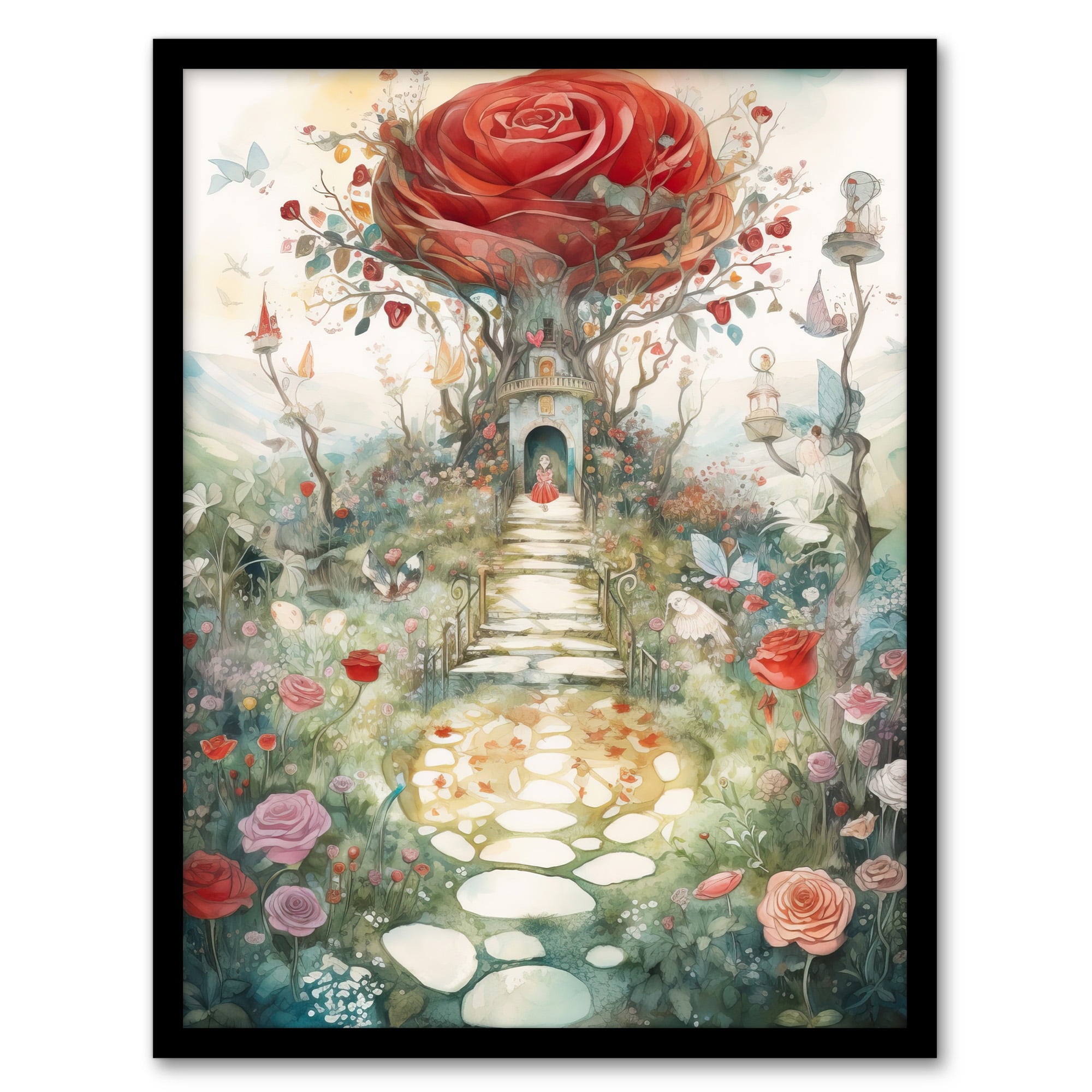 Alice In Wonderland Painting Red Roses Queen Hearts Whimsical Magical Adventure Painting Artwork ...
