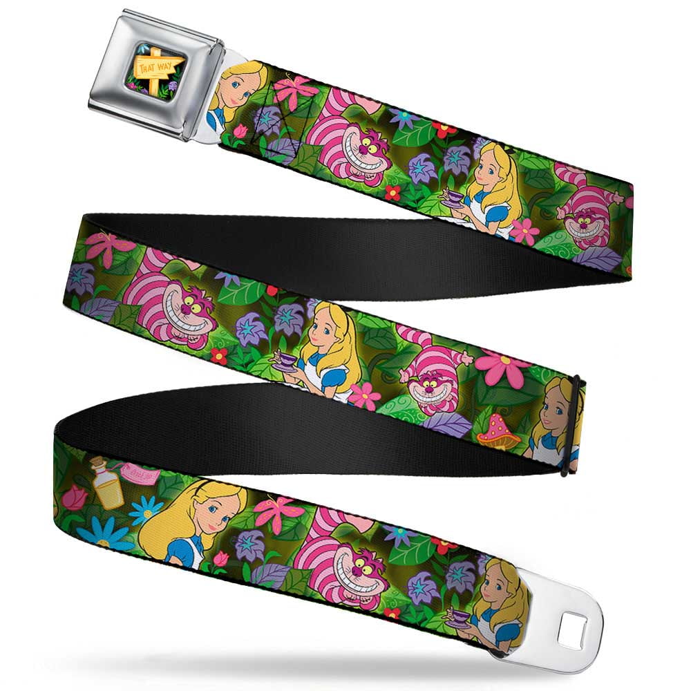 Disney Belt, Seatbelt Buckle Belt, Alice Cheshire Cat Poses Flowers, 32 ...