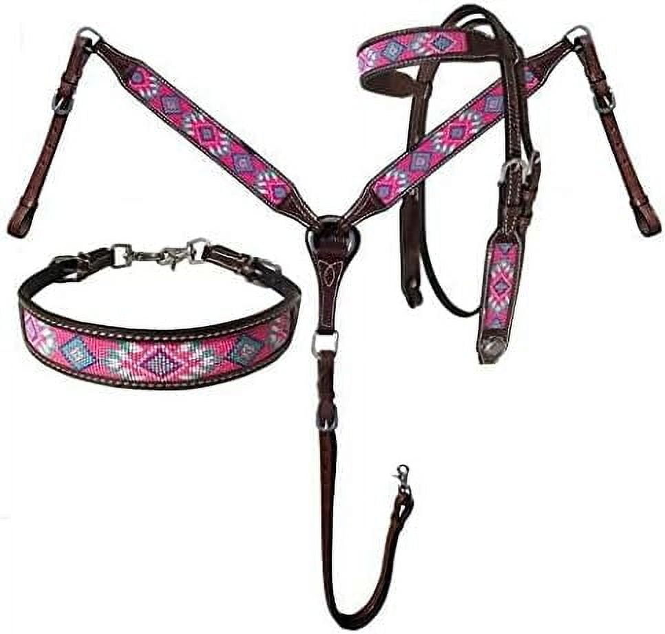 Alice International Western Leather Equestrian Set - Full-Size Headstall, Breast Collar, Reins ...
