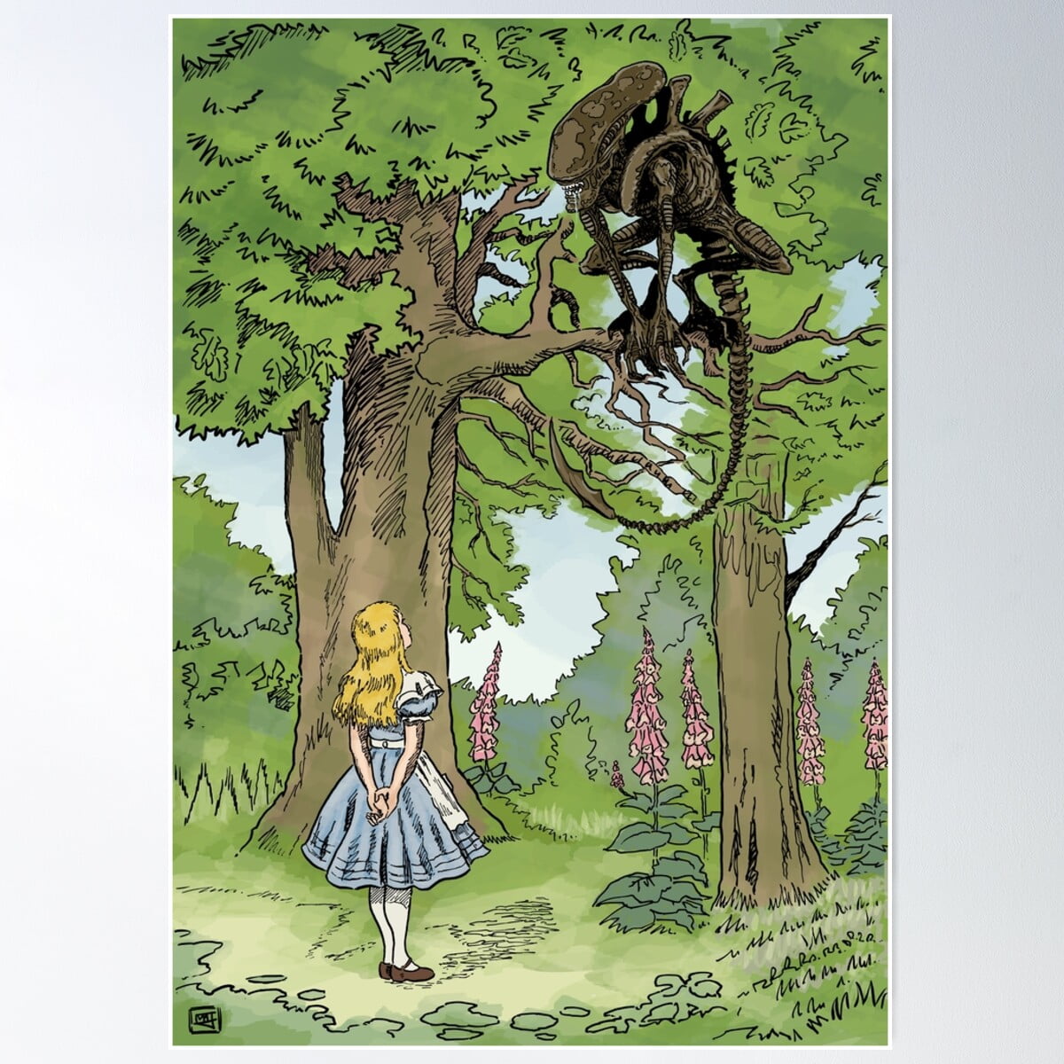 Alice Meets The Alien In Wonderland Poster Wall Art, Modern Wall Decor ...