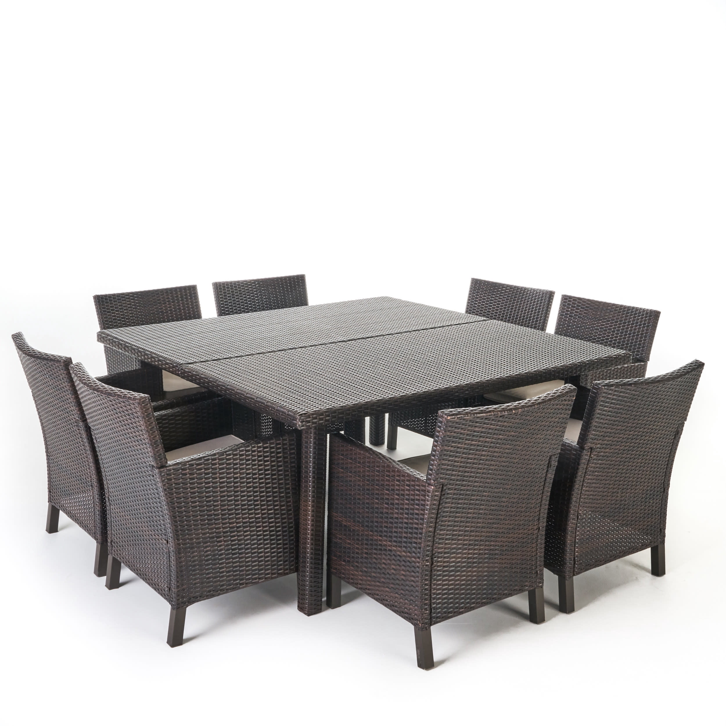 GDF Studio Alice Outdoor Wicker 9 Piece Square Dining Set with Cushion ...