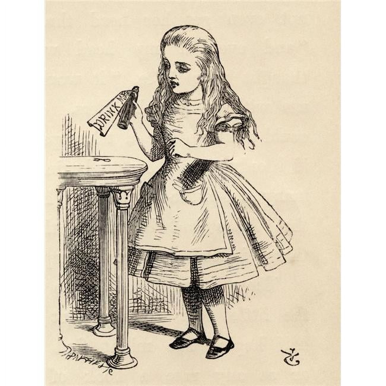 Alice Peering At The Drink Me Bottle Illustration by John Tenniel From ...