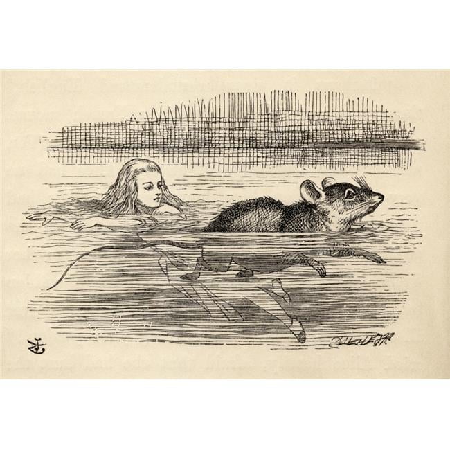 Alice Swimming with A Mouse In The Pool of Tears Illustration by John ...