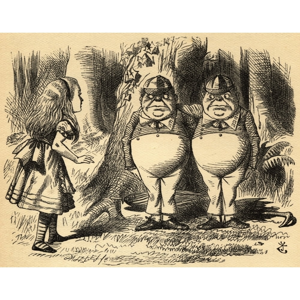 Alice With Tweedledum And Tweedledee. Illustration By Sir John Tenniel ...