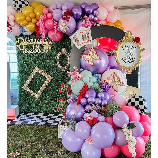 Alice in Wonderland Balloon Garland Arch Kit, 163pc Purple Pink Rainbow ...